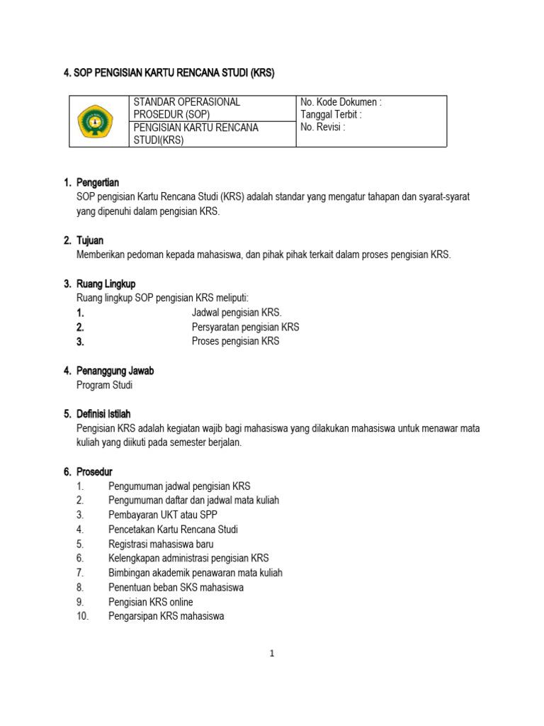 Sop Pengisian Kartu Rencana Studi (KRS) | PDF