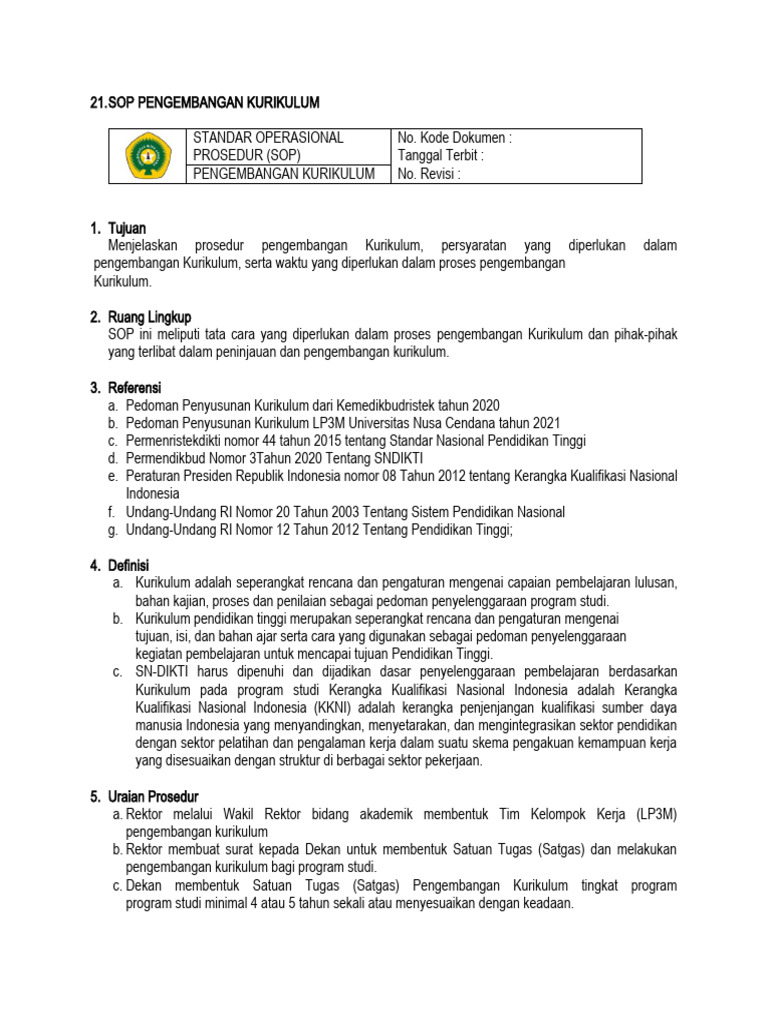 SOP Pengembangan Kurikulum | PDF