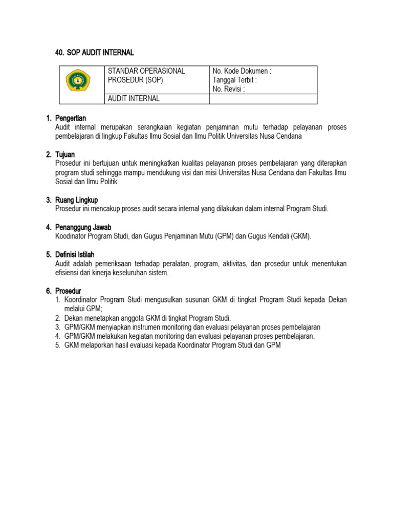 Sop Audit Internal | PDF