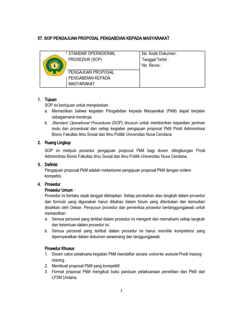 Sop Pengajuan Proposal Pengabdian Kepada Masyarakat | PDF