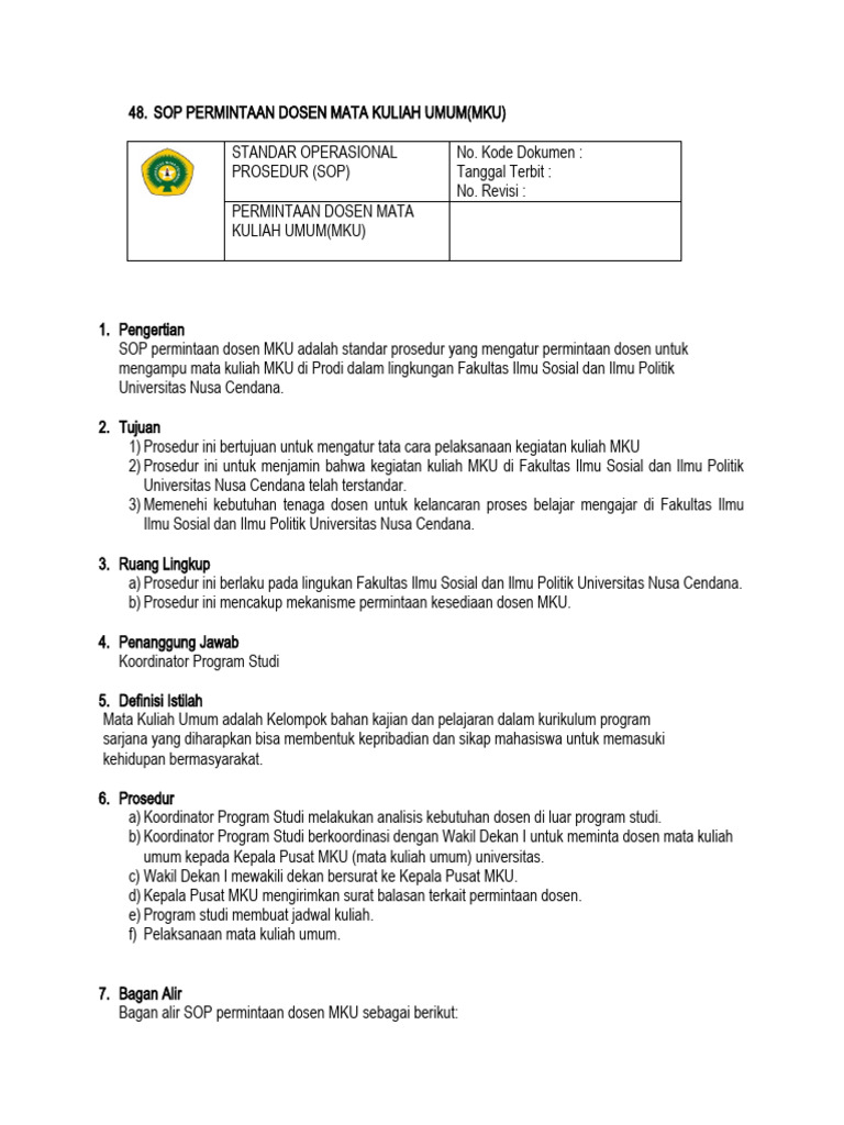 Sop Permintaan Dosen Mata Kuliah Umum (Mku) | PDF