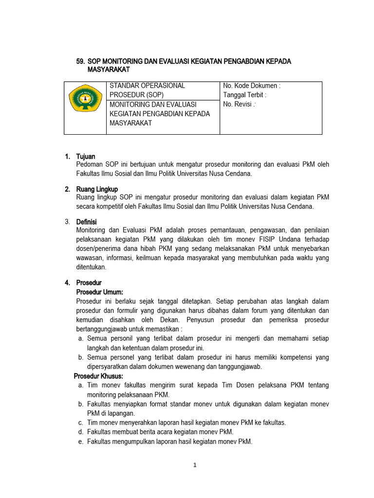 Sop Monitoring Dan Evaluasi Kegiatan Pengabdian Kepada Masyarakat | PDF