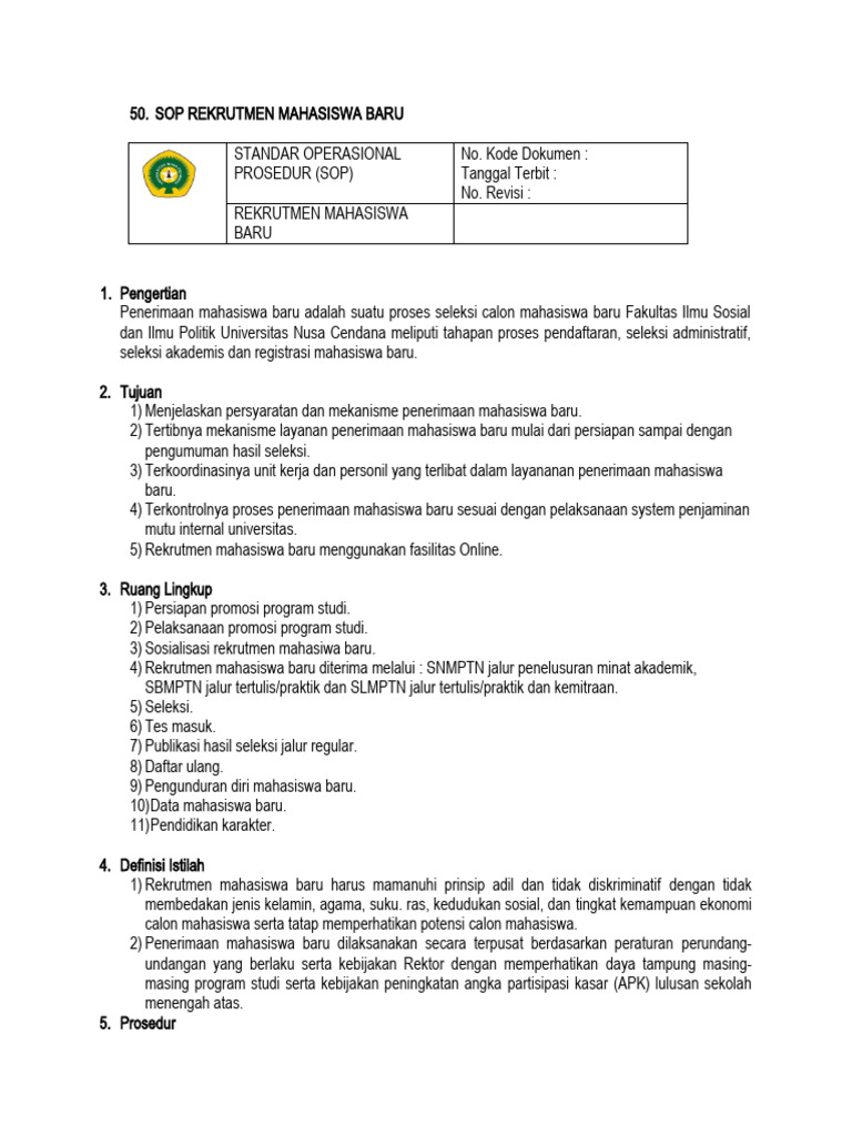 Sop Rekrutmen Mahasiswa Baru | PDF