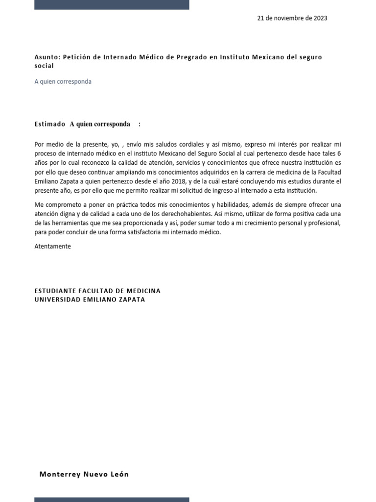 Carta de Peticion de Internado | PDF