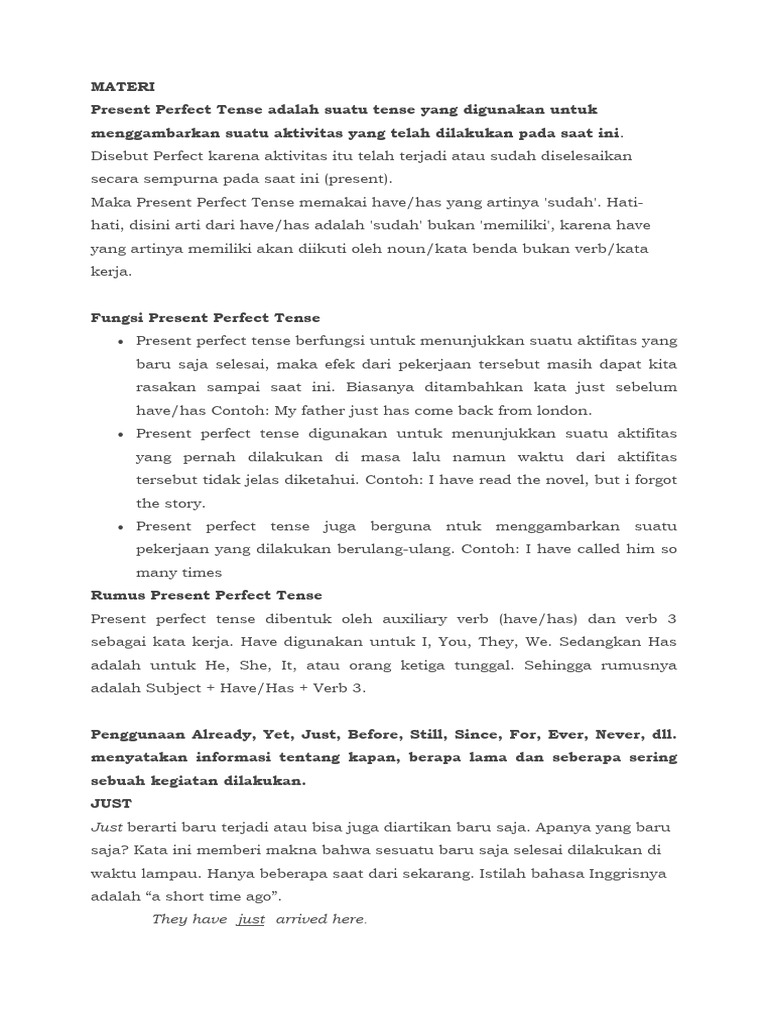 Materi Present Perfect | PDF | Seni & Disiplin Bahasa | Pengembangan Diri