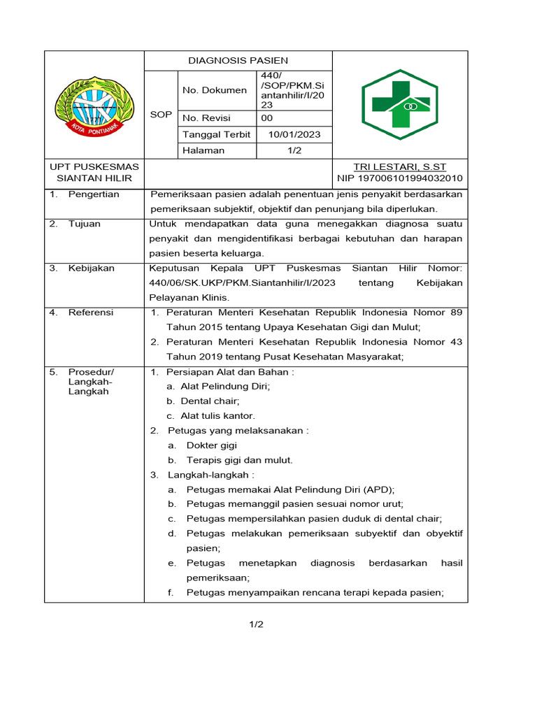 13 SOP Diagnosis Pasien | PDF