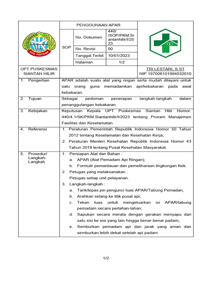 22 SOP Penggunaan APAR | PDF