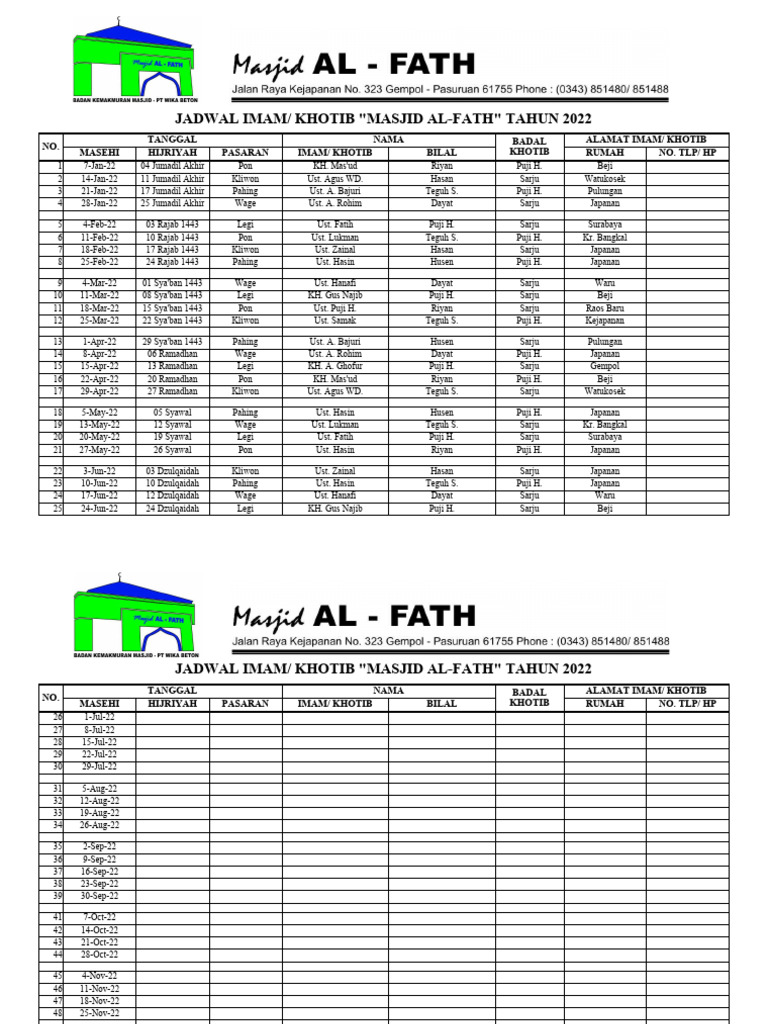 Imam Khotbah Masjid Al-Fath | PDF