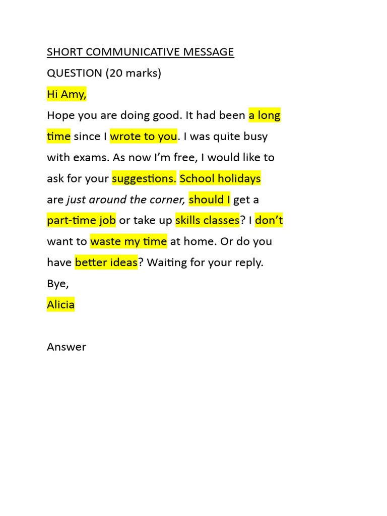 SHORT COMMUNICATIVE MESSAGE Form 3 | PDF SHORT COMMUNICATIVE MESSAGE Form 3 | PDF