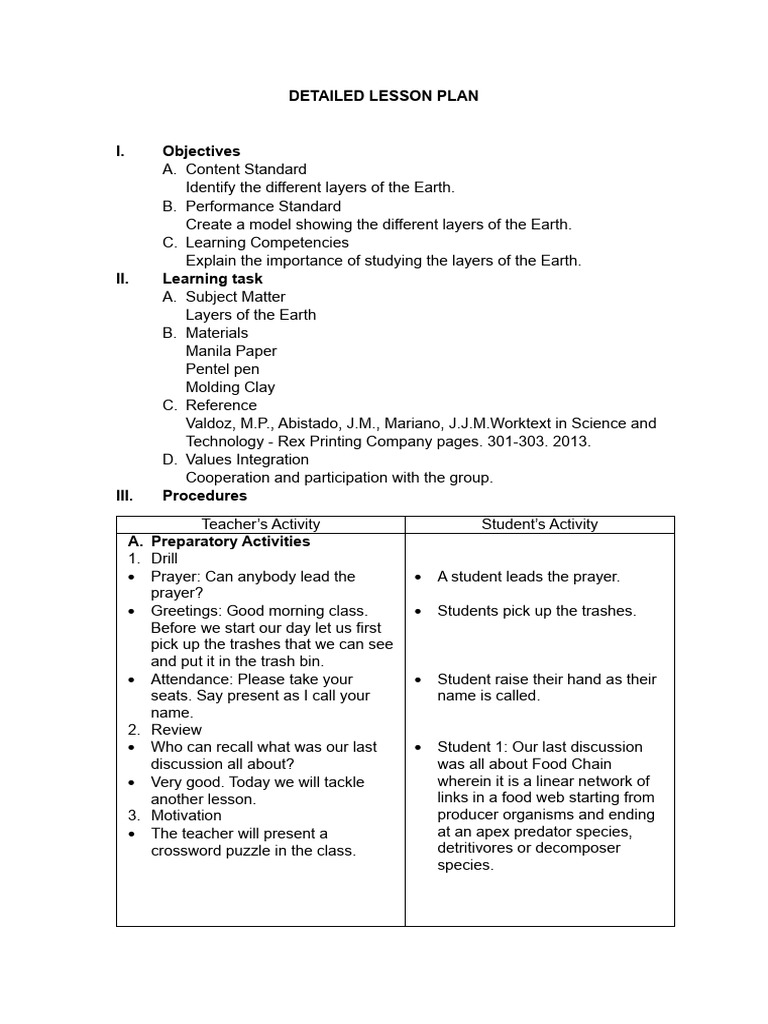 Lesson Plan in Science | PDF | Planetary Core | Crust (Geology)