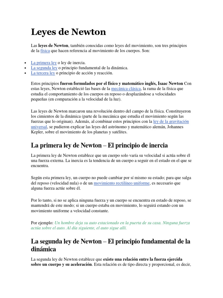 Leyes de Newton | PDF | Las leyes del movimiento de Newton | Fuerza