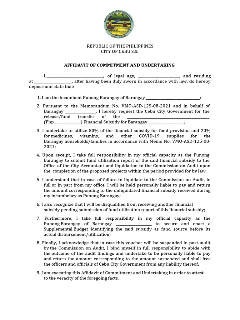 Affidavit of Commitment and Undertaking | PDF | Affidavit | Government