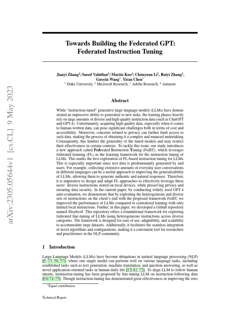 2023 - Towards Building The Federated GPT Federated Instruction Tuning - Zhang Et Al | PDF ...