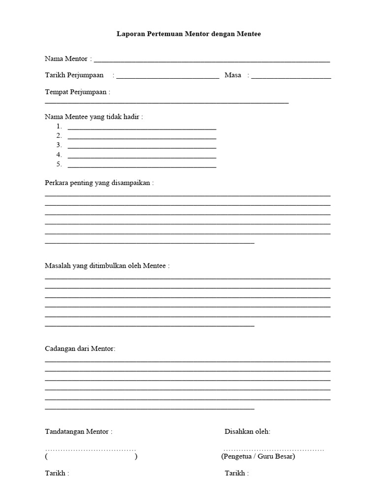 Laporan Pertemuan Mentor Dengan Mentee 2013 | PDF