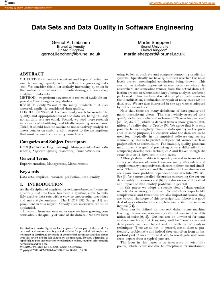 Data Sets and Data Quality in Software Engineering | PDF | Data | Data ... Data Sets and Data Quality in Software Engineering | PDF | Data | Data ...