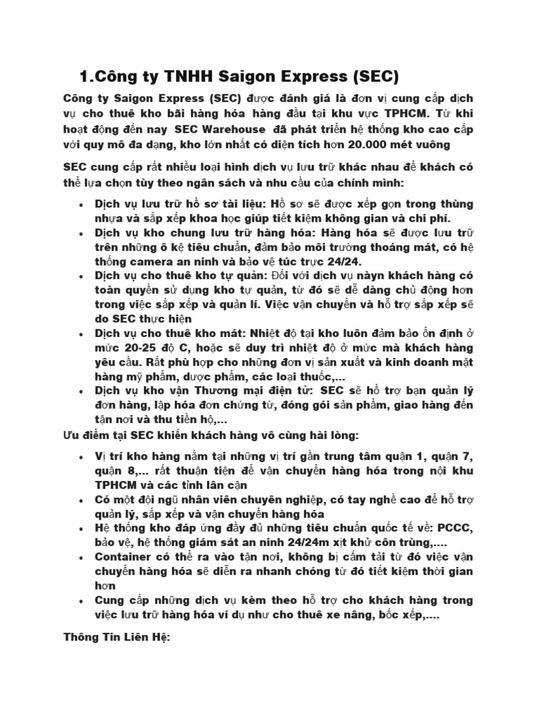 Công Ty TNHH Saigon Express | PDF