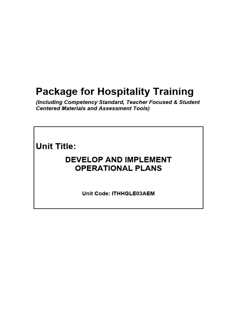 ITHHGLE03AEM-Develop and Implement Operational Plans | PDF | Competence ...