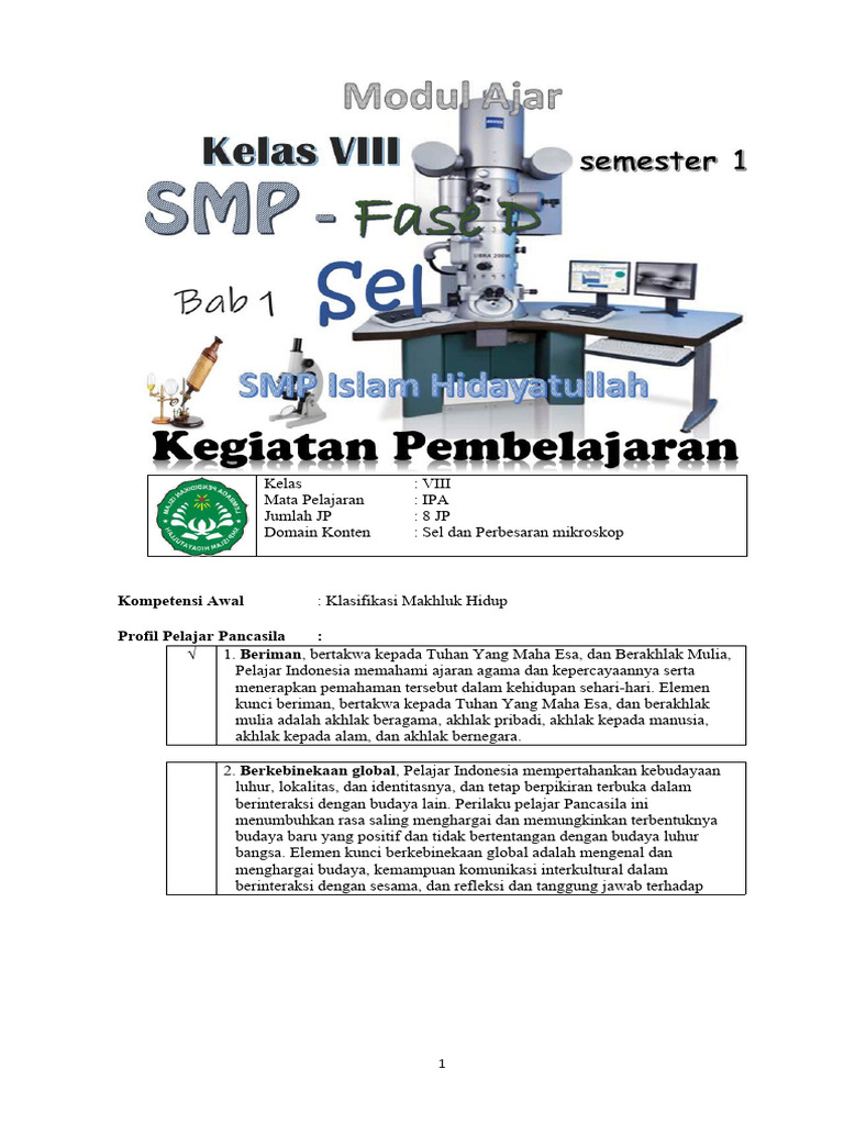 1 Modul Ajar Sel Dan Perbesaran Mikroskop - Docx1 | PDF