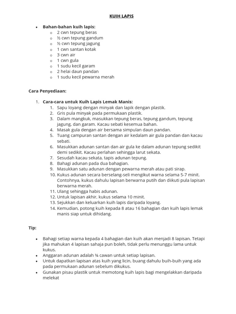 Resepi Kuih Lapis | PDF