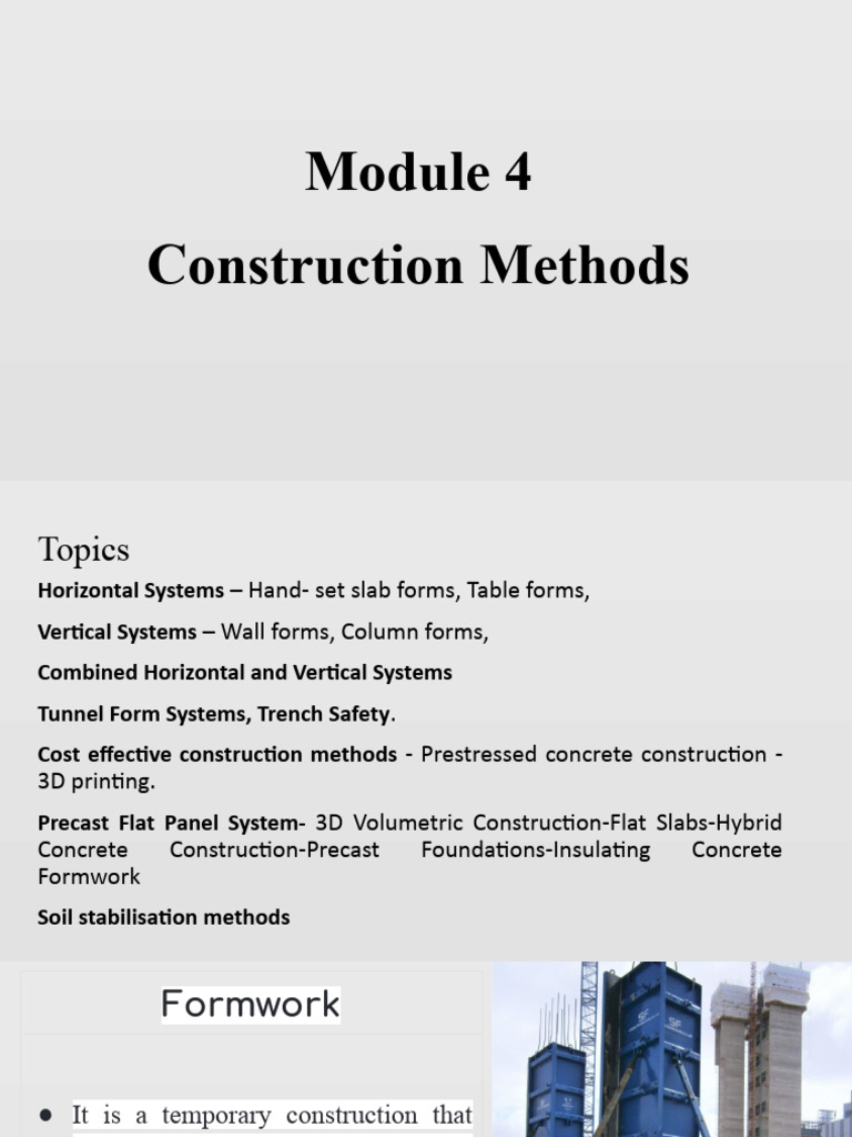 CCME Module 4 Construction Methods | PDF | 3 D Printing | Concrete