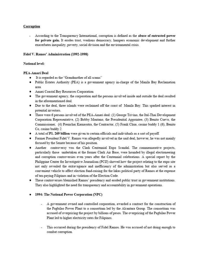 Corruption From Ramos To Estrada Administration | PDF | Philippines ...