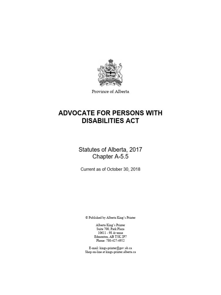 Advocate For Persons With Disabilities Act: Statutes of Alberta, 2017 ...