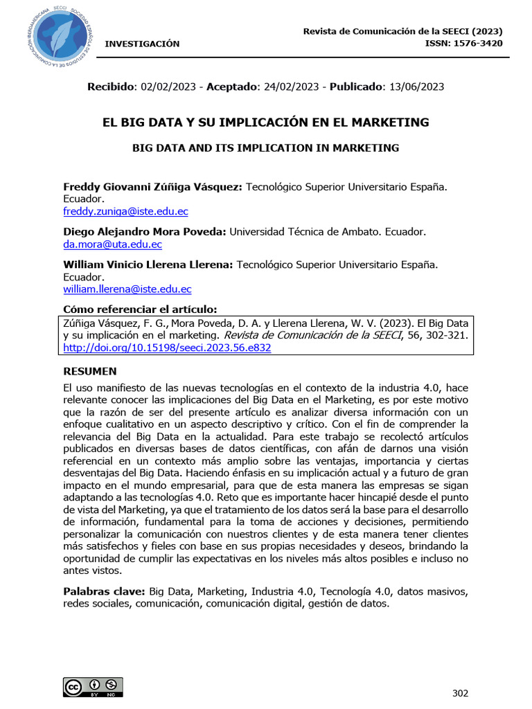 El BIG DATA Y SU IMPLICACION EN EL MARKETING | Descargar gratis PDF | Big Data | Marketing