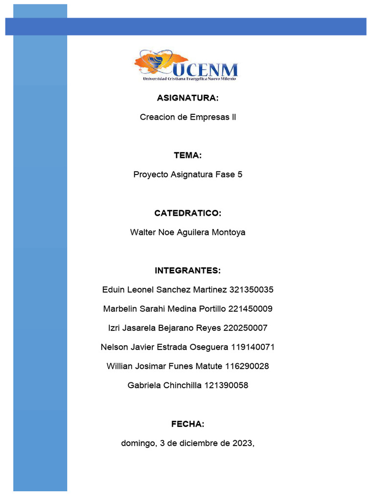 Proyecto Asignatura Fase 5 Creacion de Empresas LL | PDF | Alimentos | Business