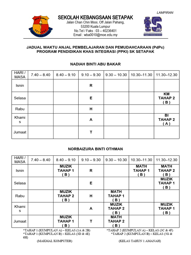 Jadual Anjal Guru | PDF