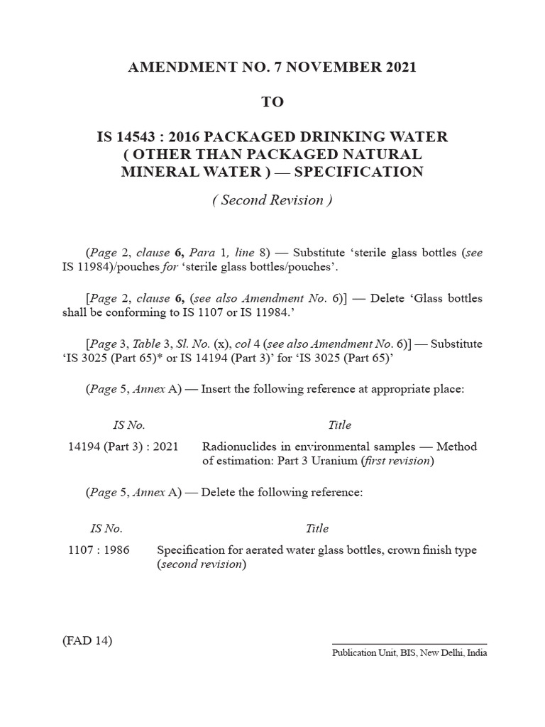 Packaged Water Spec Update | PDF