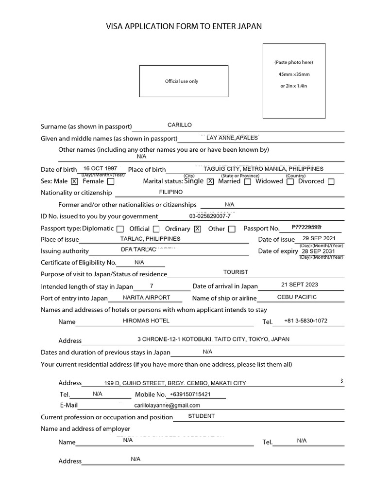 Japan Visa Application Form | PDF | Travel Visa | Prohibition Of Drugs