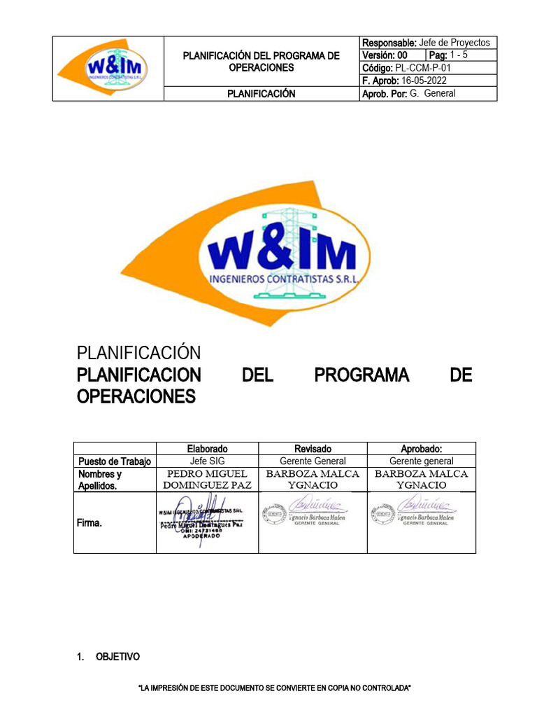 PL-WIM-P-01 Planificación Del Programa de Operaciones . | PDF ...