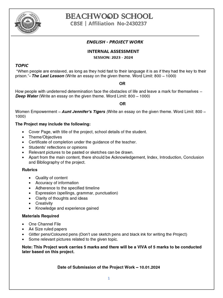 English Project: Essay Themes 2023-24 | PDF | Foreign Language Studies