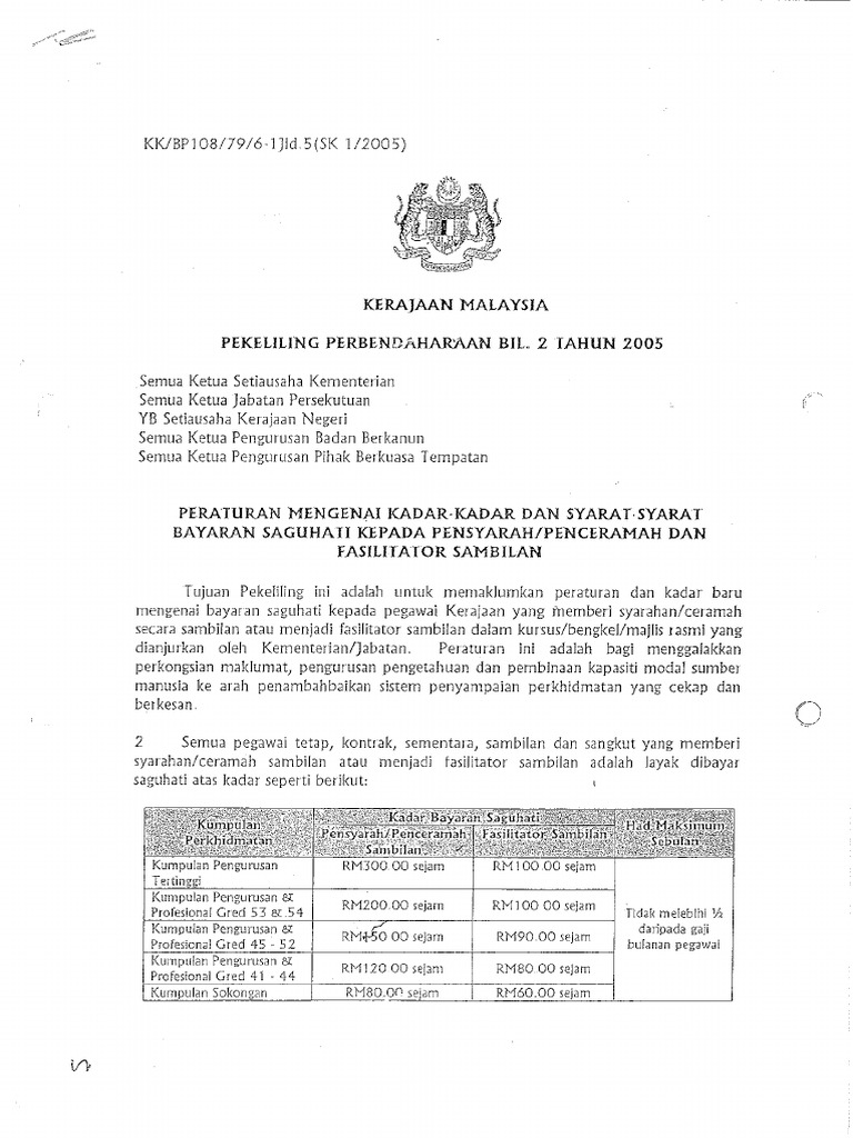P. Perbendaharaan Bil. 2 - 2005 - Kadar & Syarat Bayaran Saguhati ...