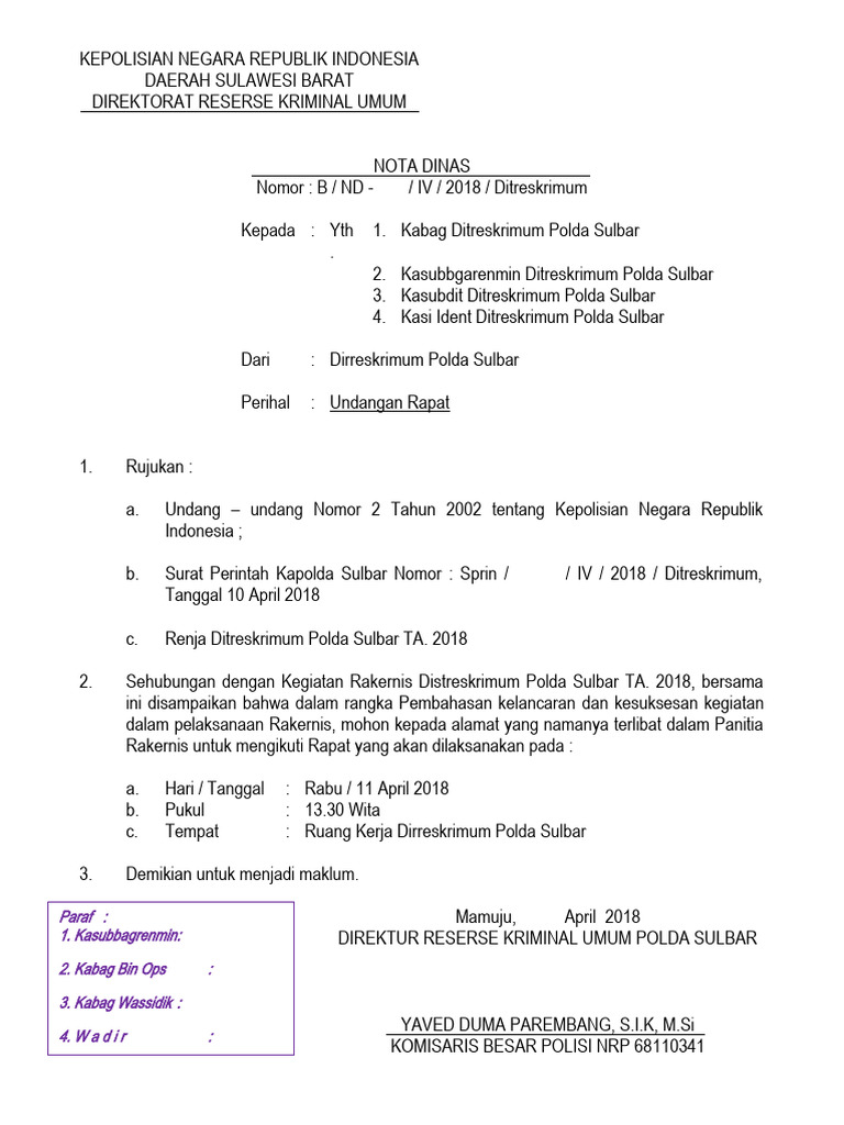NOTA DINAS - Undangan Rapat Panitia Rakernis | PDF | Sains & Matematika