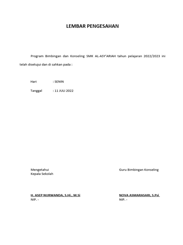 Lembar Pengesahan BK Kelas 12 - 2022 | PDF | Bisnis