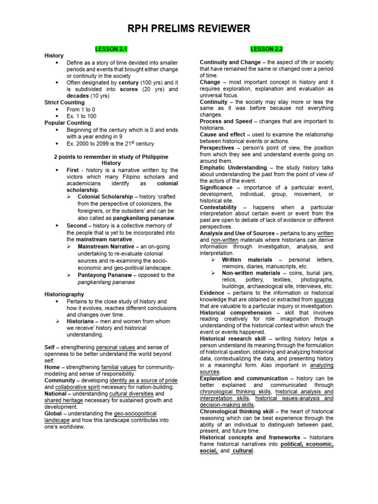 RPH Prelim Reviewer | PDF | Primary Sources