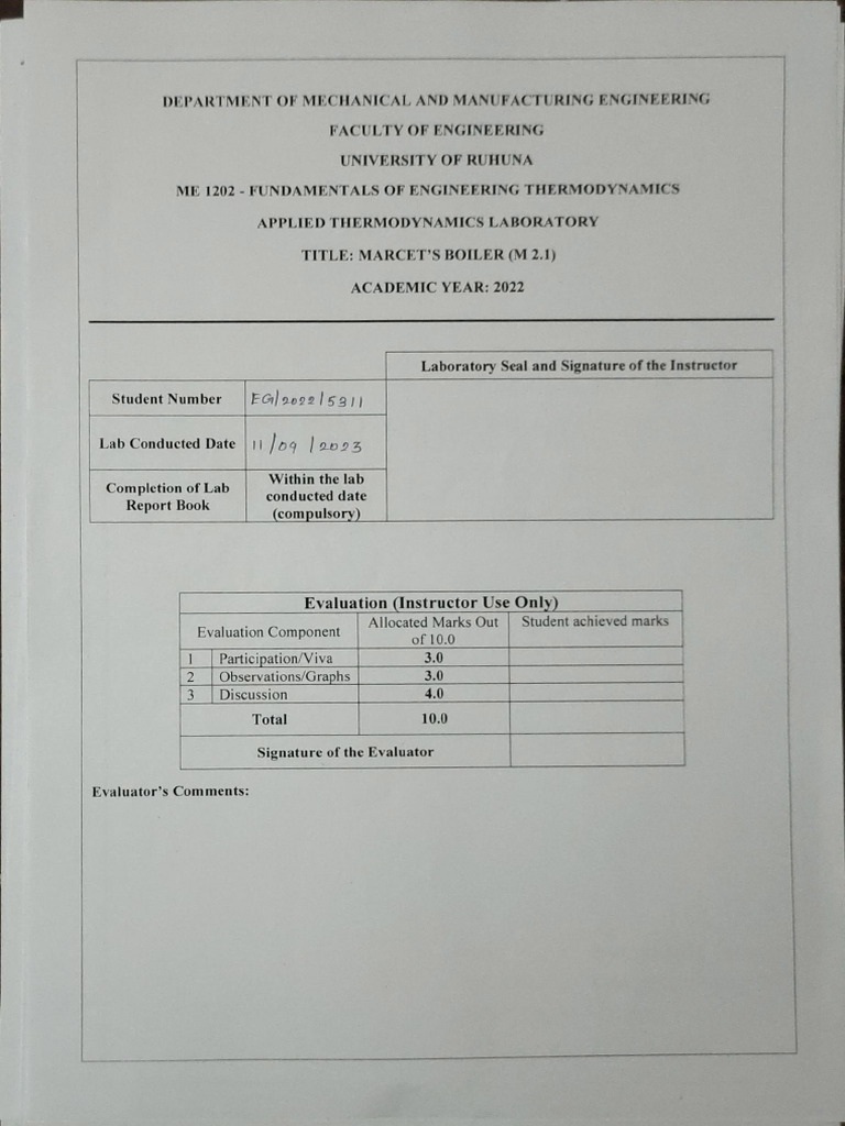 Marcet - S Boiler Report | PDF | Mechanics | Branches Of Thermodynamics