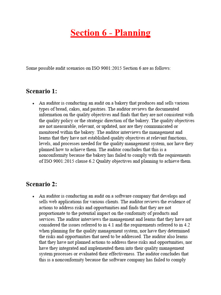 Audit Scenarios - Section 6 | PDF | Audit | Iso 9000