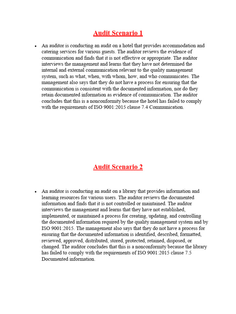Audit Scenarios - Section 7 | PDF | Iso 9000 | Audit