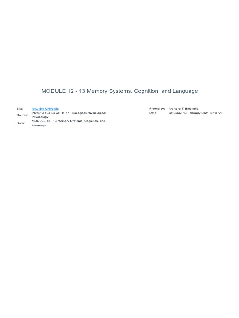 MODULE 12 - 13 Memory Systems, Cognition, and Language | PDF | Memory ...