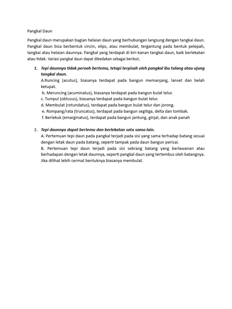 Variasi Bentuk Pangkal Daun | PDF
