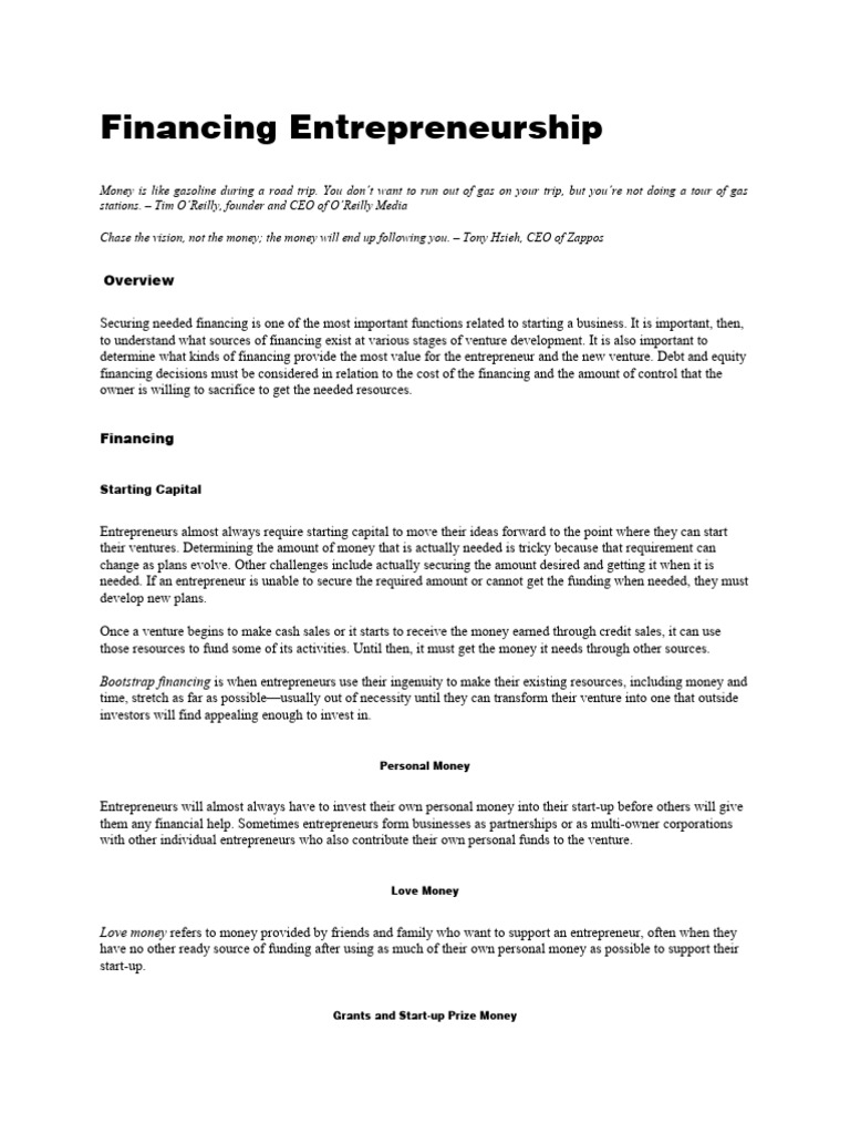Financing Entrepreneurship | PDF | Loans | Stocks