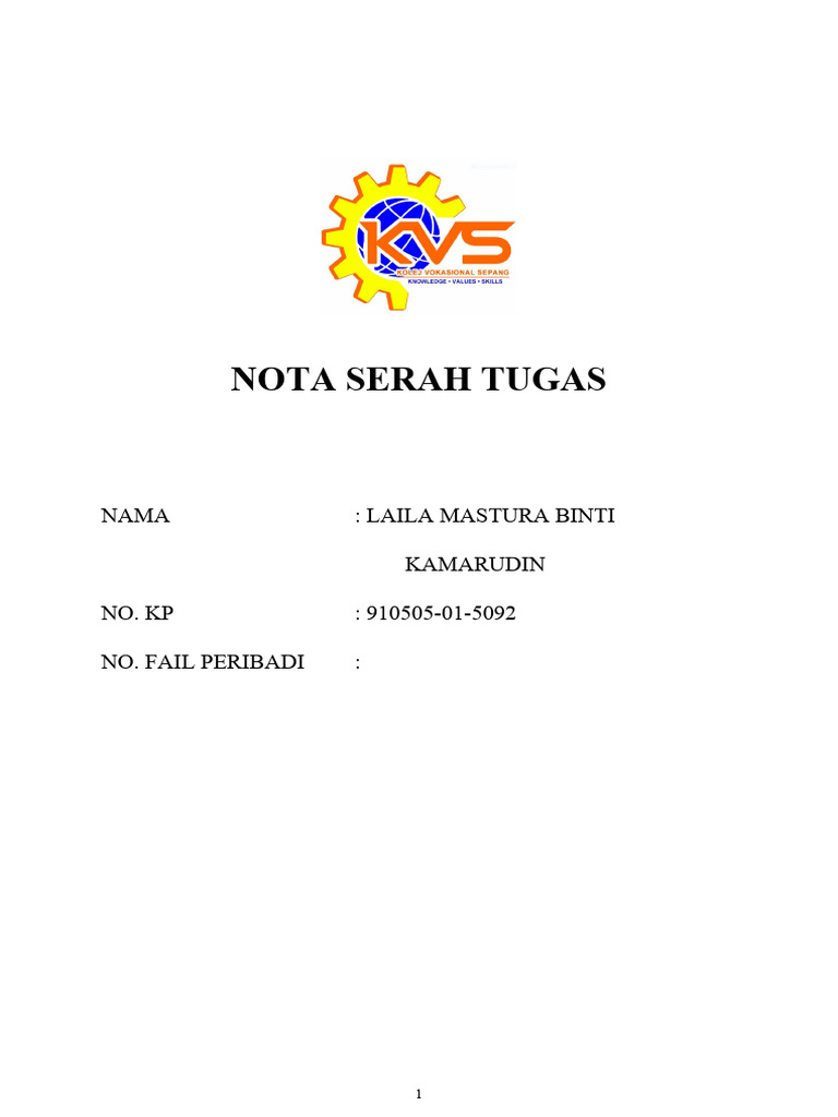 Contoh Nota Serah Tugas Guru | PDF