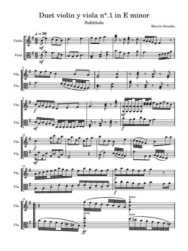 Dueto Violin y Viola N°1 en E Menor | PDF | Baroque Music | Continuous Pitch Instruments