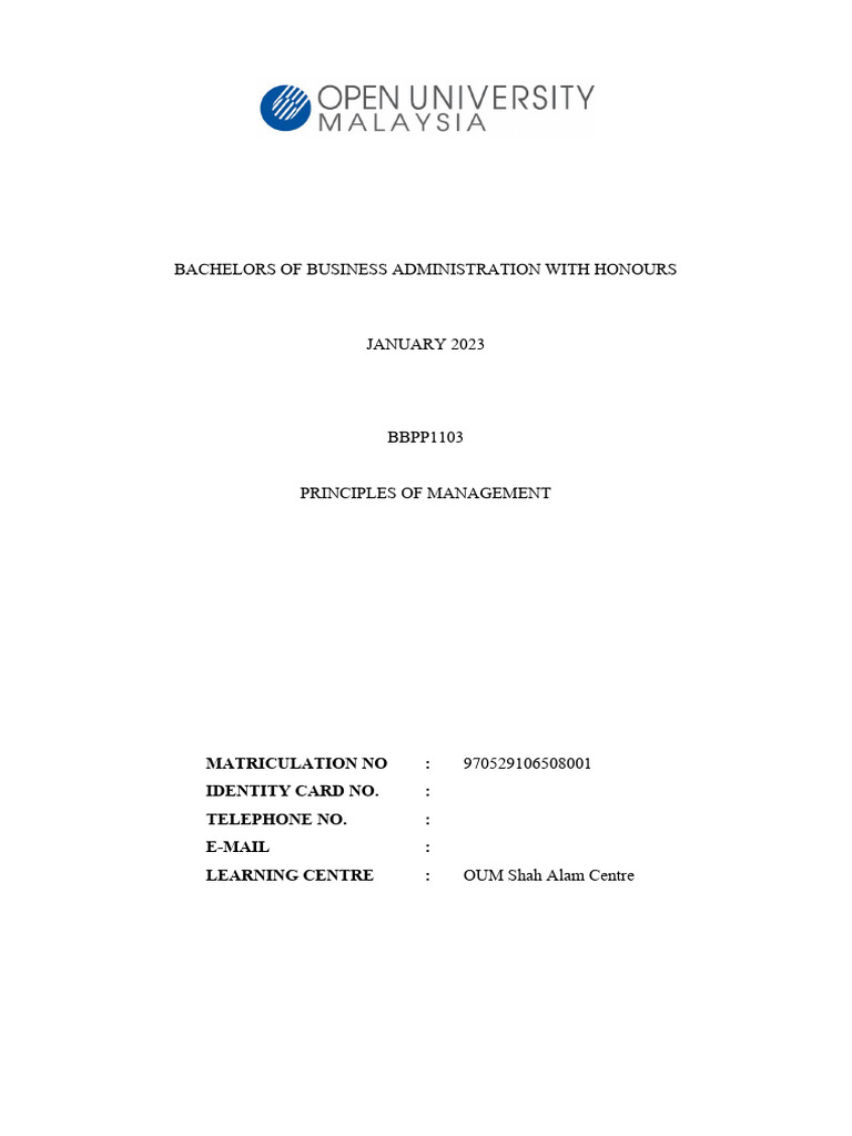 BBPP1103 OUM Principles of Management January 2023 | PDF | Decision ...