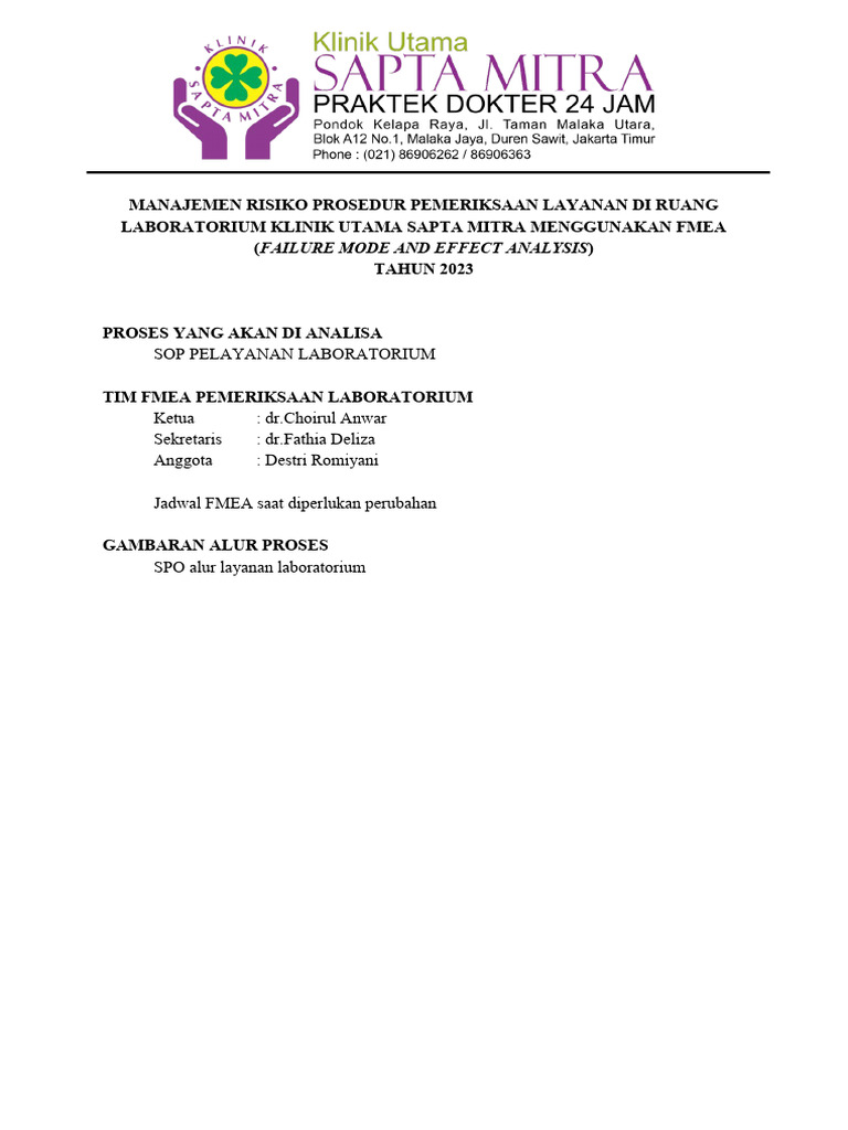 PMKP 1 Ep 5 (Fmea Laboratorium) | PDF