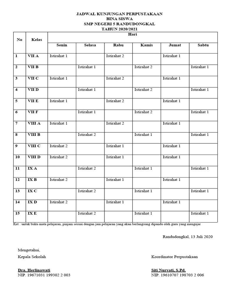 Jadwal Kunjungan Perpustakaan | PDF