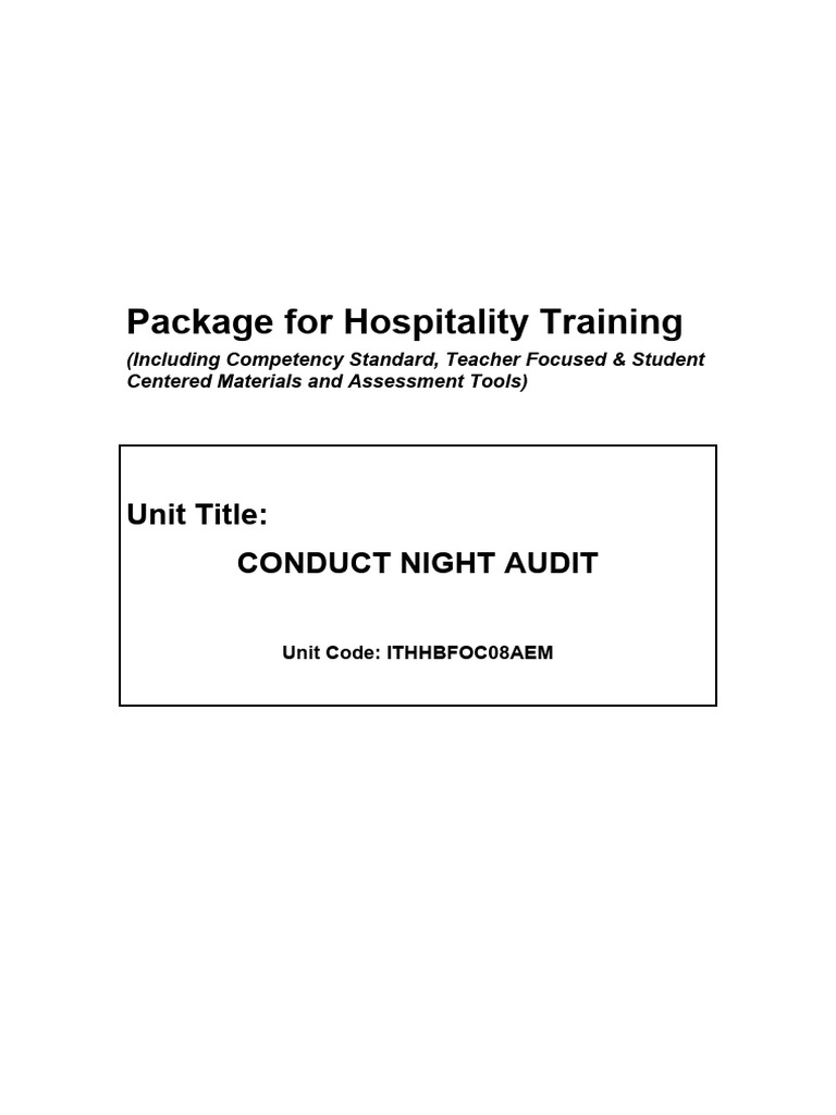 ITHHBFOC08AEM-Conduct Night Audit | PDF | Audit | Internal Control