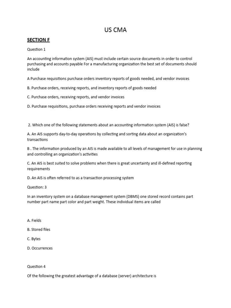 US CMA Section F | PDF | Databases | Management Information System